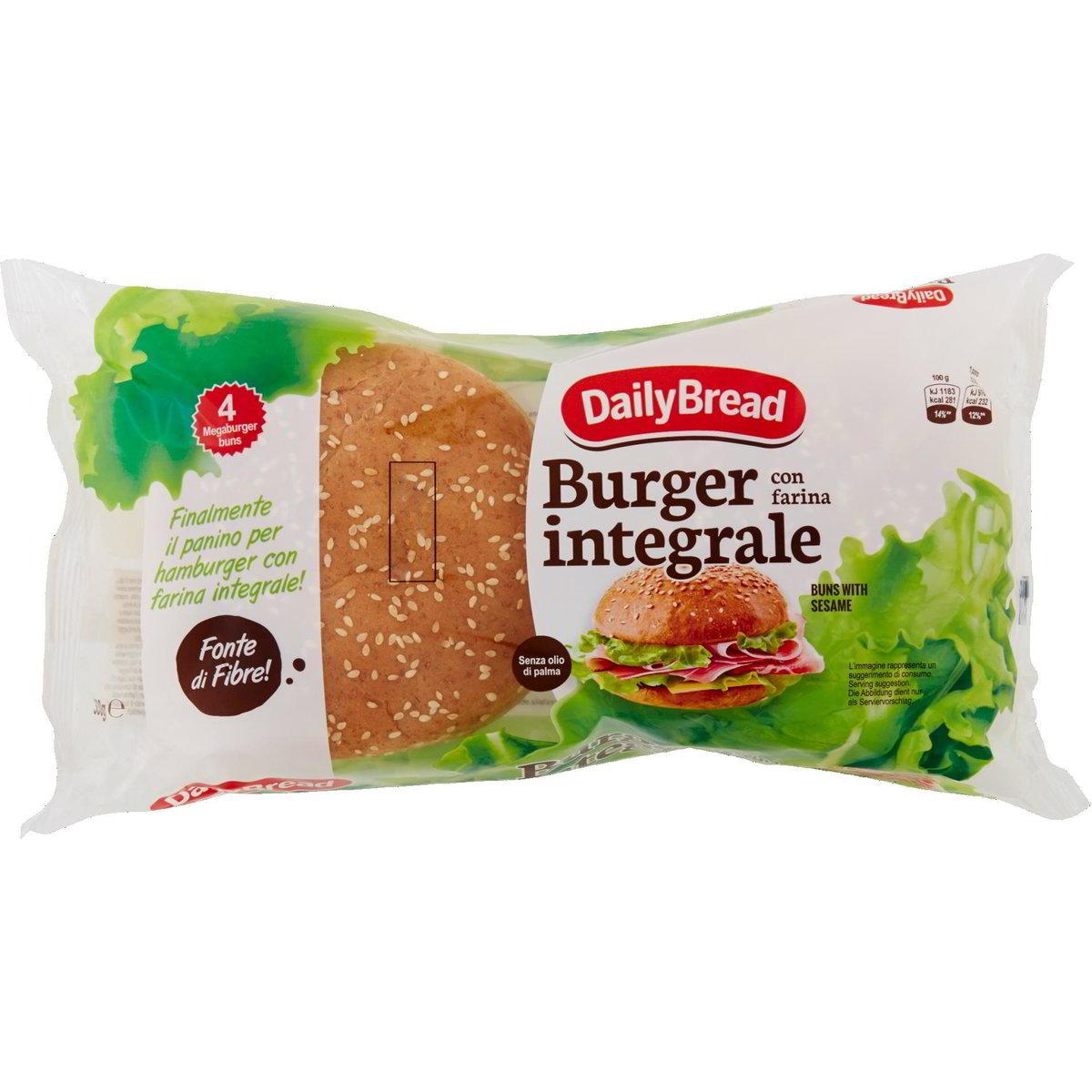 Pane per hamburger farina integrale buns e sesamo DAILY BREAD 4 X 82,5 ...