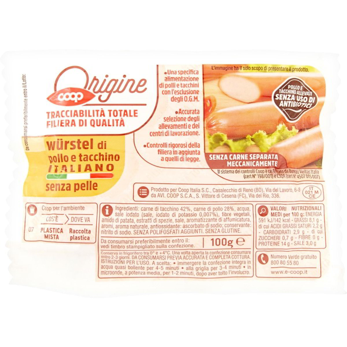 Wurstel di pollo e tacchino COOP - ORIGINE 100 G - Coop Shop