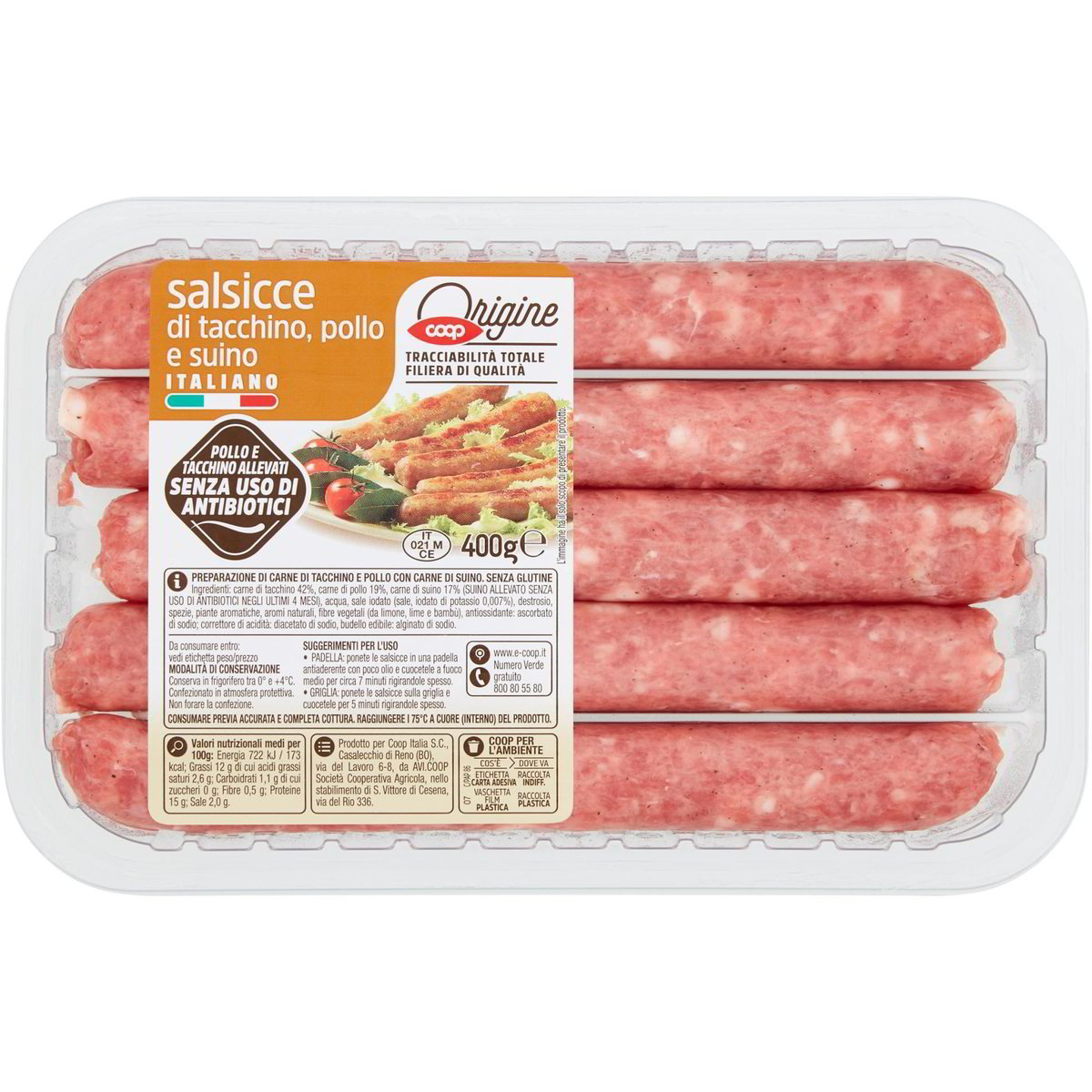 Salsicce di tacchino/pollo/suino italiano COOP - ORIGINE 400 G - Coop Shop