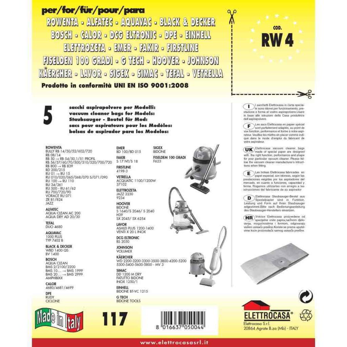 Sacchetto carta per la polvere x4 rw4 ELETTROCASA 1 PZ - Coop Shop