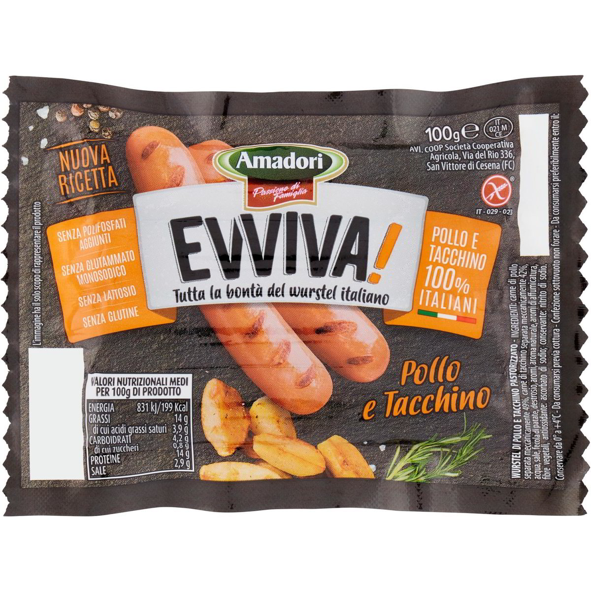 Wurstel pollo e tacchino evviva! AMADORI 100 G - Coop Shop