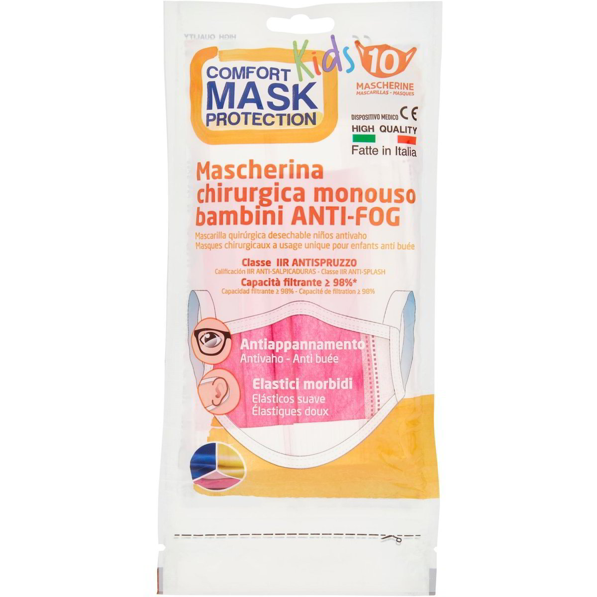 Mascherina chirurgica monouso bambini anti-fog x10 COMFORT MASK ...