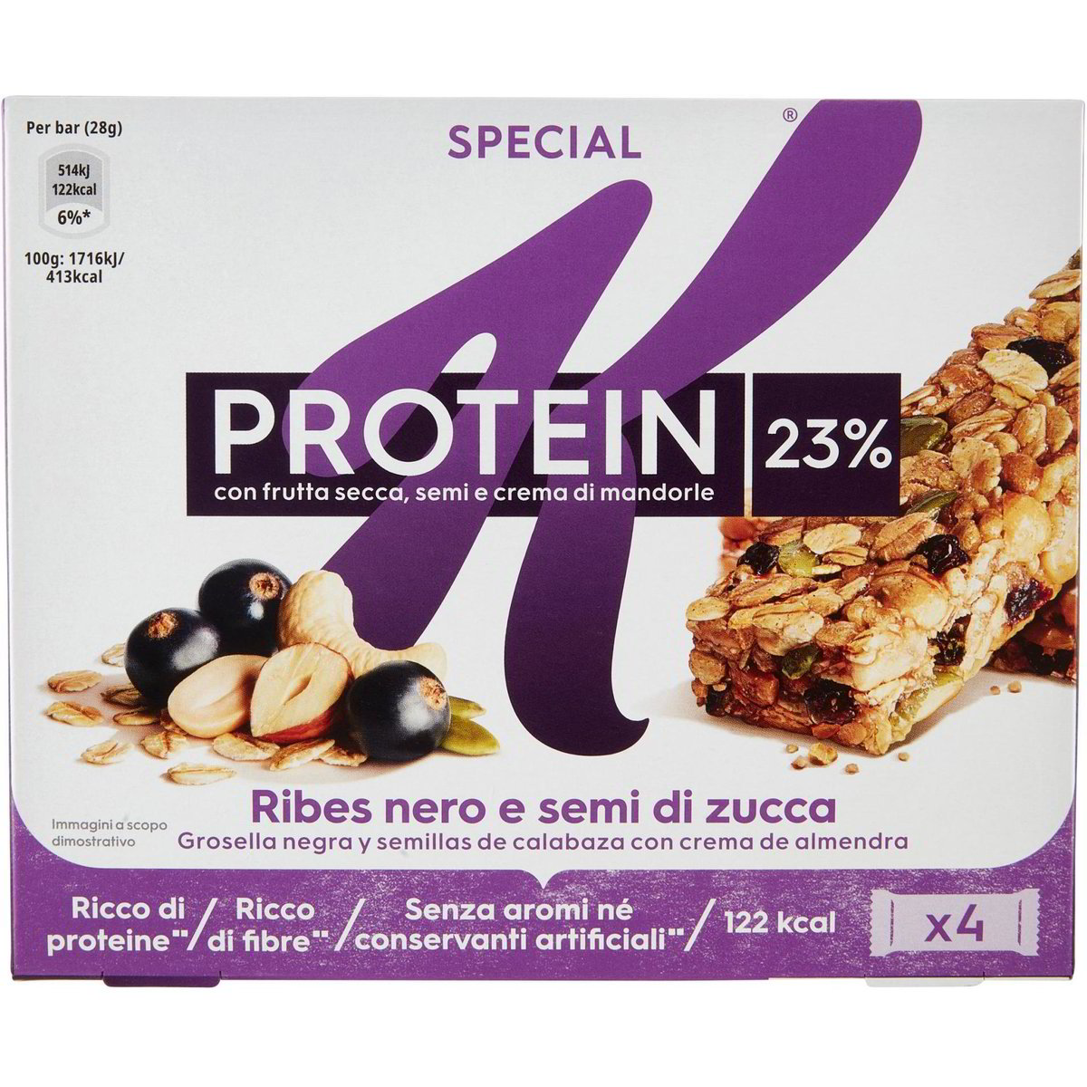 Barrette proteiche con ribes nero e semi di zucca KELLOGG'S 4 X 28 G ...