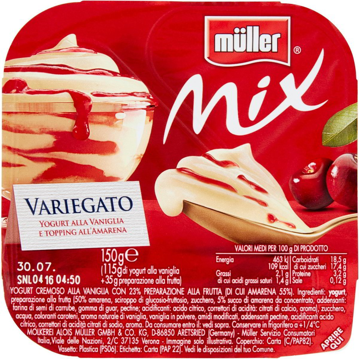 Yogurt intero mix variegato vaniglia e ciliegia MULLER 150 G - Coop Shop