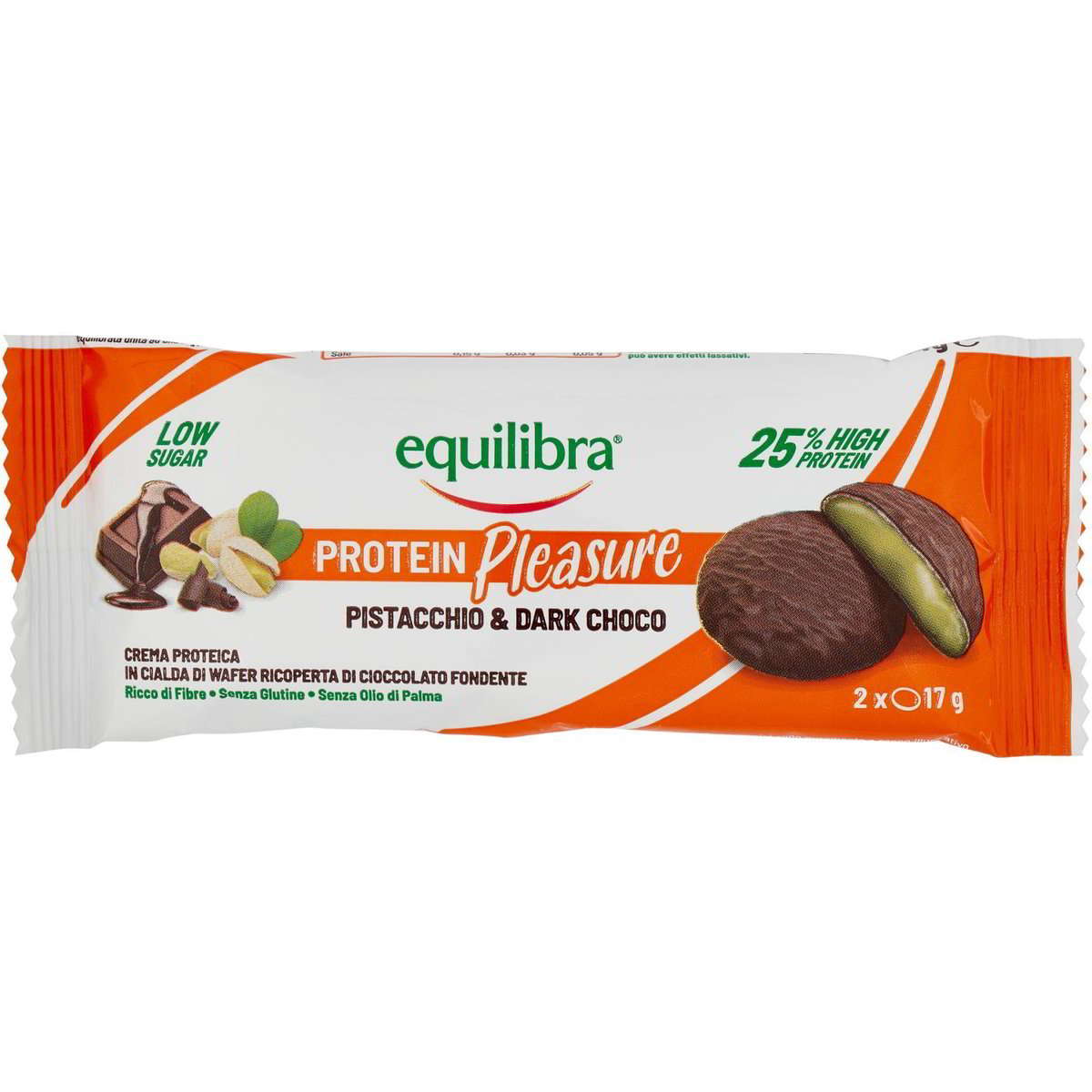 Barretta proteica di cioccolato dark e pistacchio EQUILIBRA 2 X 17 G ...