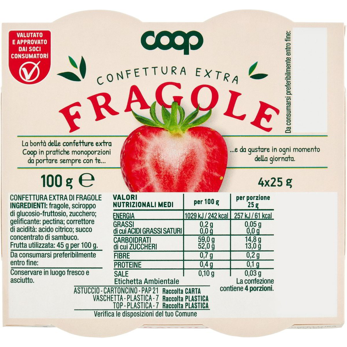 Confettura extra di fragole COOP 4 x 25 G - Coop Shop