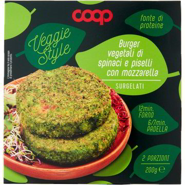 Burger veggie style spinaci/piselli/mozzarella COOP 200 G - Coop Shop