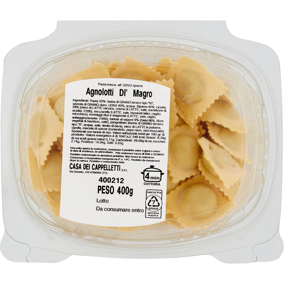 Agnolotti di magro CASA DEI CAPPELLETTI 400 G - Coop Shop
