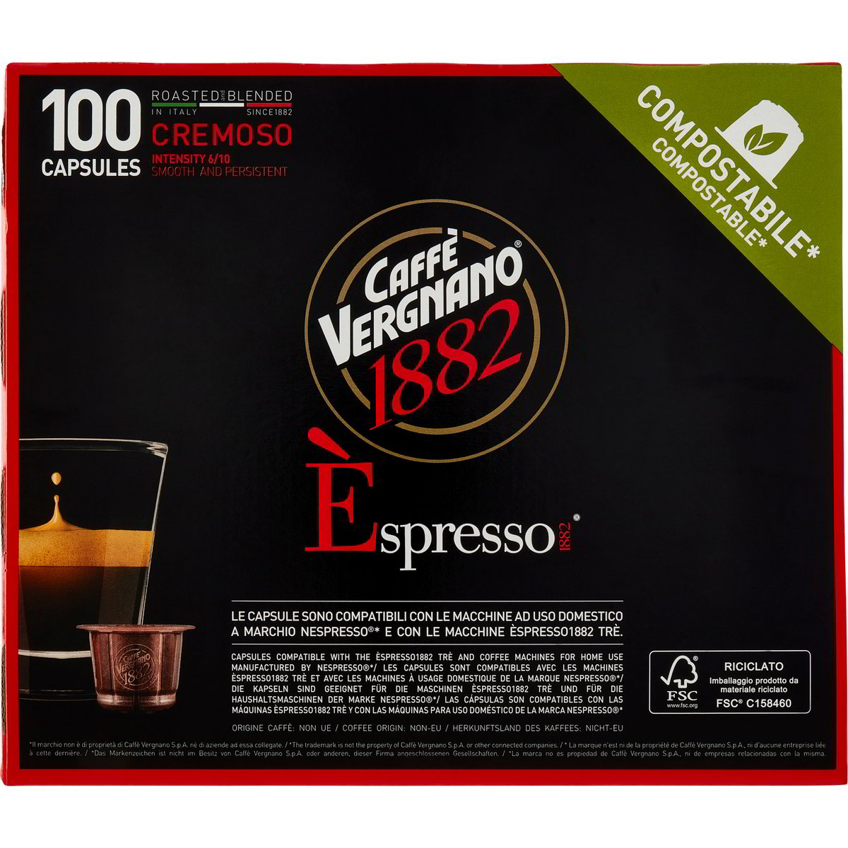 Capsule caffè espresso cremoso x100 VERGNANO - NESPRESSO 500 G - Coop Shop