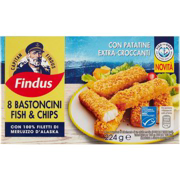 Merluzzo bastoncini fish & chips x8 FINDUS 224 G - Coop Shop