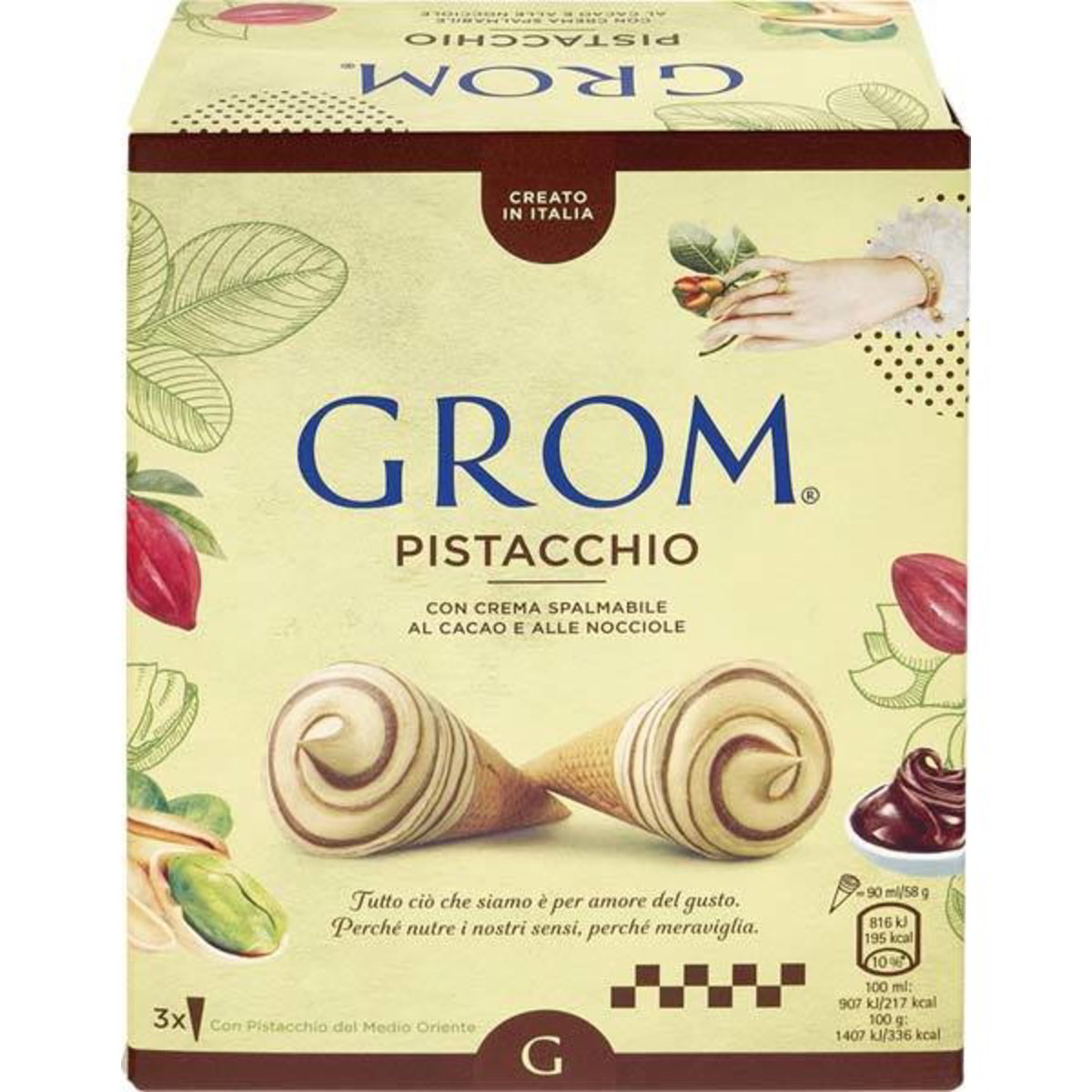 Cono gelato al pistacchio con cacao e nocciole x3 GROM 174 G - Coop Shop