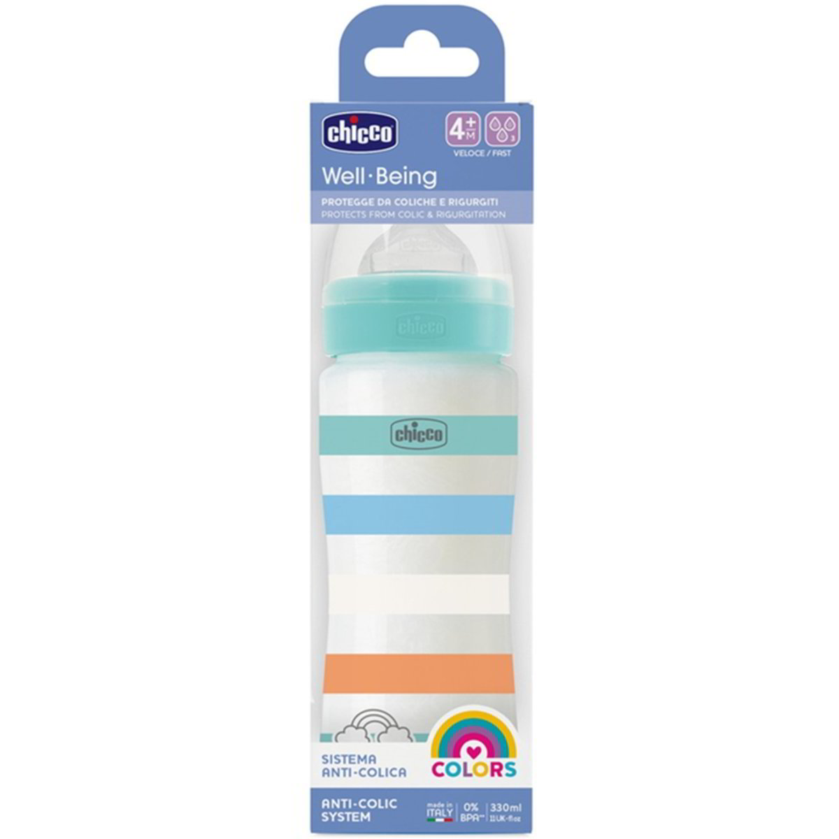 Biberon colors anti colica flusso veloce 330ml blu CHICCO 1 PZ - Coop Shop