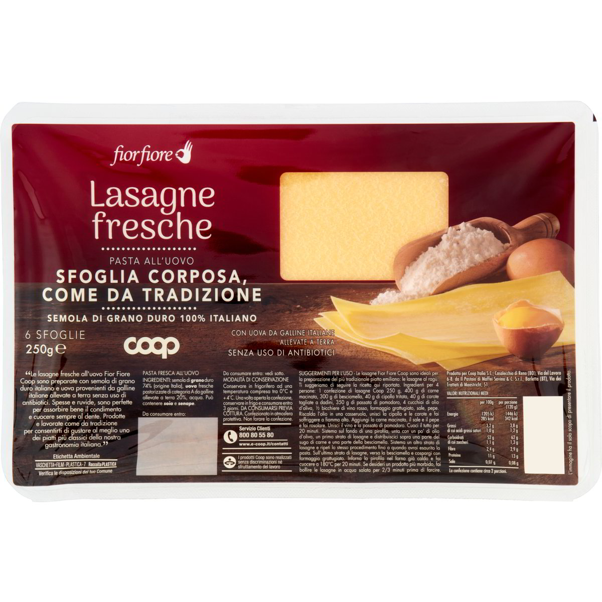 Pasta sfoglia fresca per lasagne x6 COOP - FIOR FIORE 250 G - Coop Shop