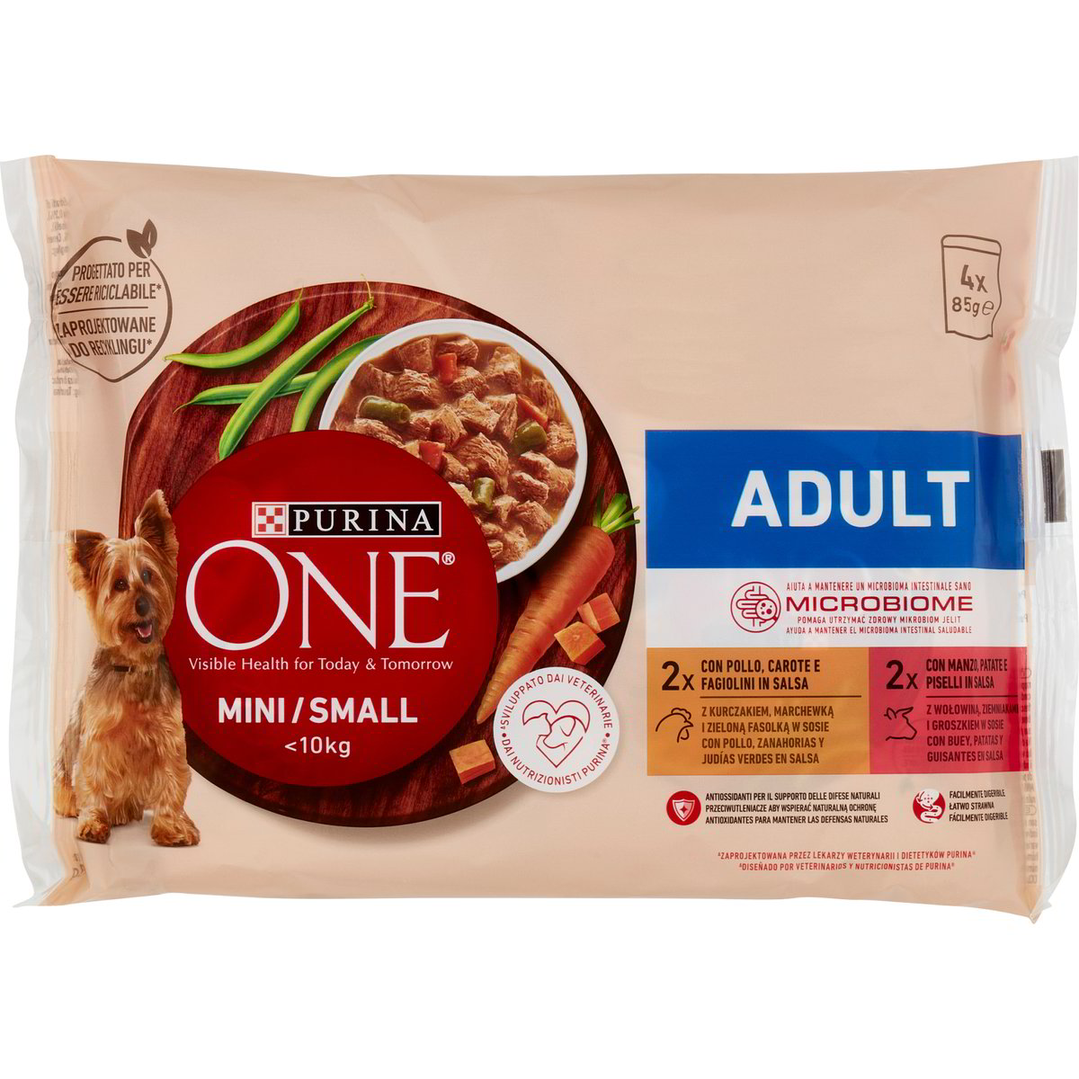 Alimento per cani adult mini pollo/manzo x4 PURINA ONE 4 X 85 G - Coop Shop