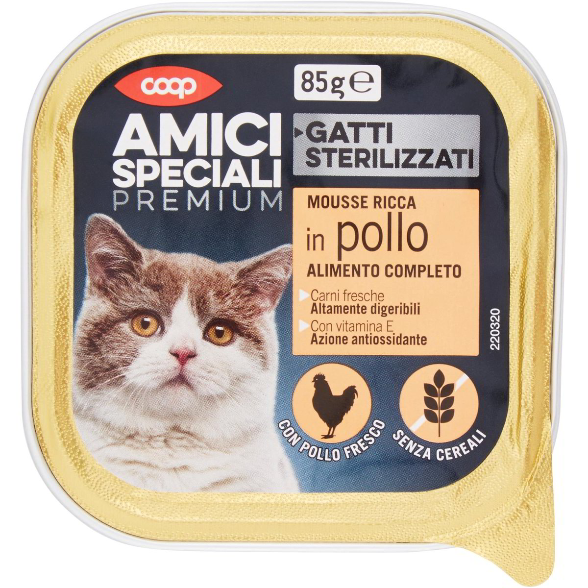 Alimento gatti sterilizzati mousse con pollo COOP - AMICI SPECIALI 85 G - Coop Shop