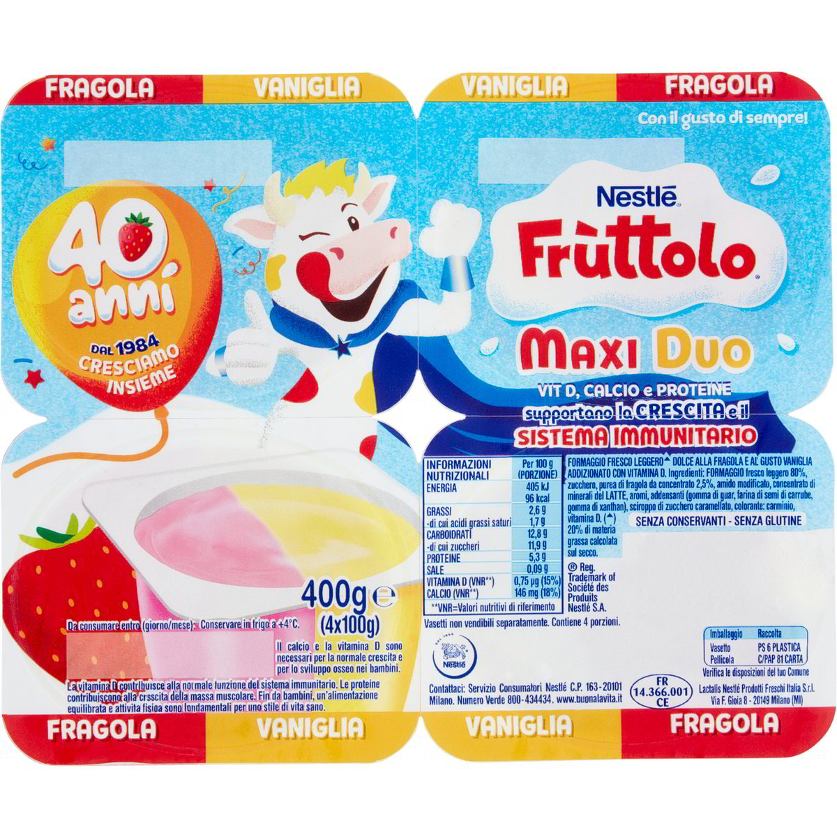 Fruttolo maxiduo fragola vaniglia NESTLÈ 4 X 100 G - Coop Shop