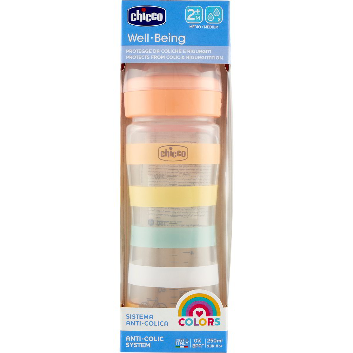 Biberon colors anti colica flusso medio 250ml CHICCO 1 PZ - Coop Shop