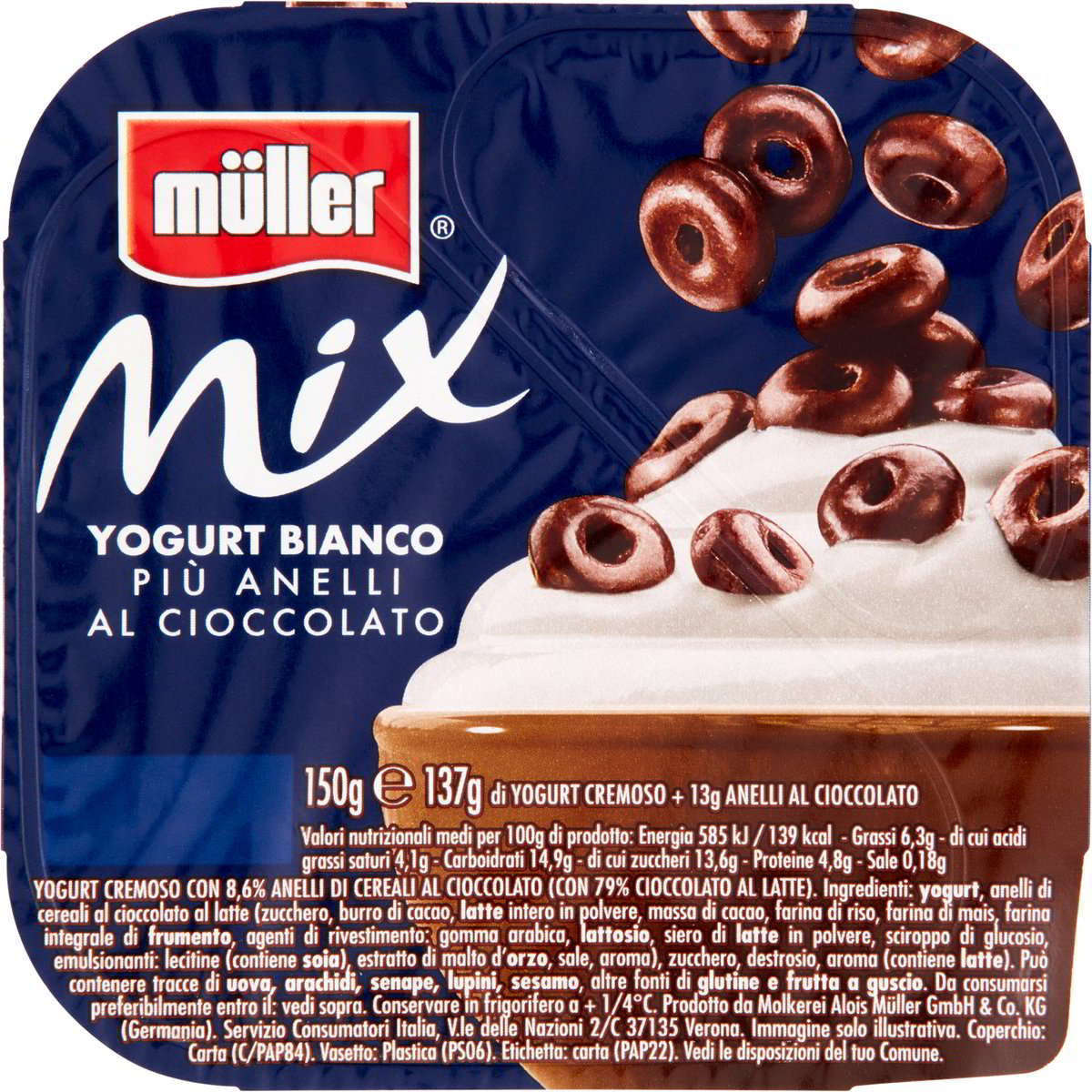 Yogurt intero bianco mix con anelli cioccolato MULLER 150 G - Coop Shop