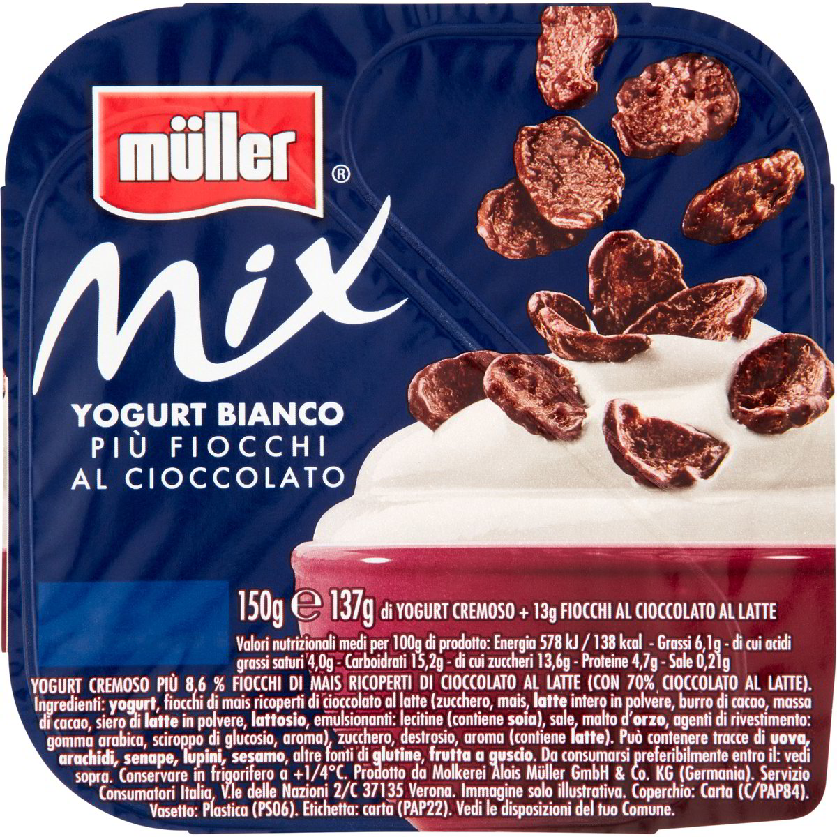 Yogurt intero bianco mix con fiocchi di cioccolato MULLER 150 G - Coop Shop