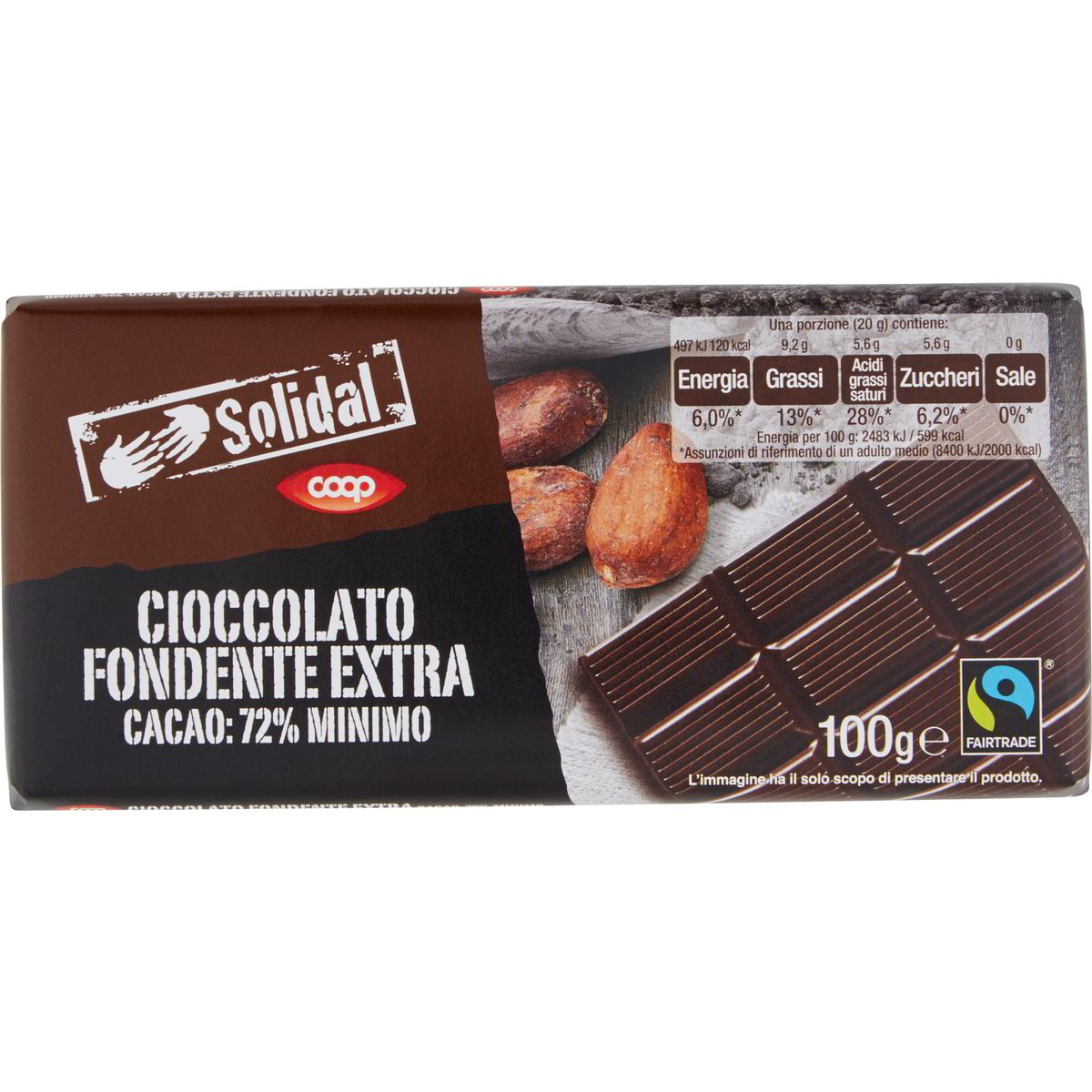 Tavoletta cioccolato extra fondente 72% COOP - SOLIDAL 100 G - Coop Shop