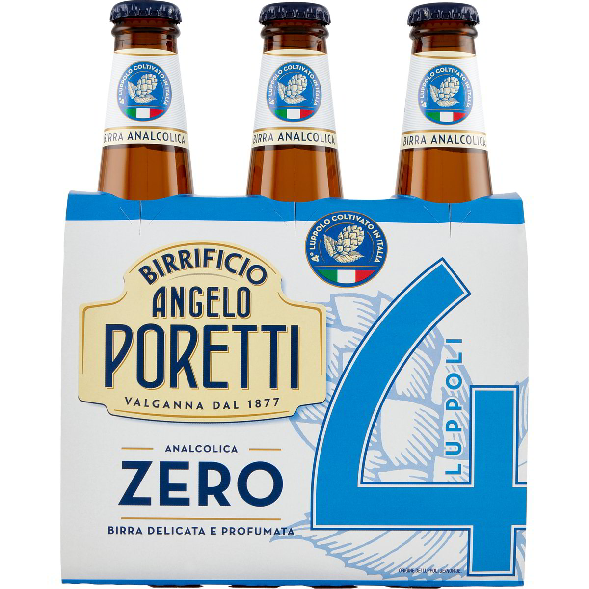 Birra analcolica 4 luppoli zero.zero BIRRIFICIO ANGELO PORETTI 3 X 330 ...