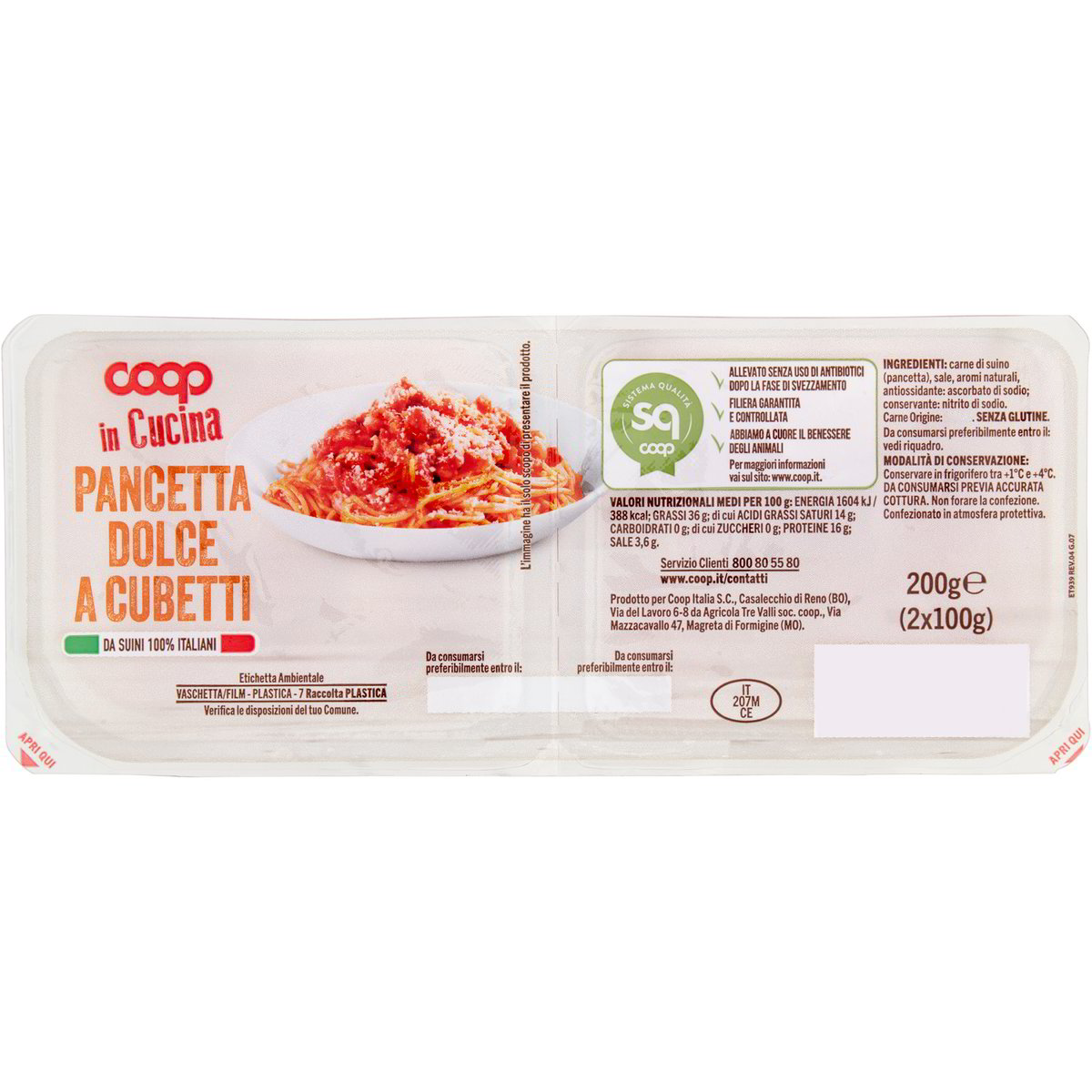 Pancetta dolce a cubetti suini italiani COOP - ORIGINE 2 X 100 G - Coop ...