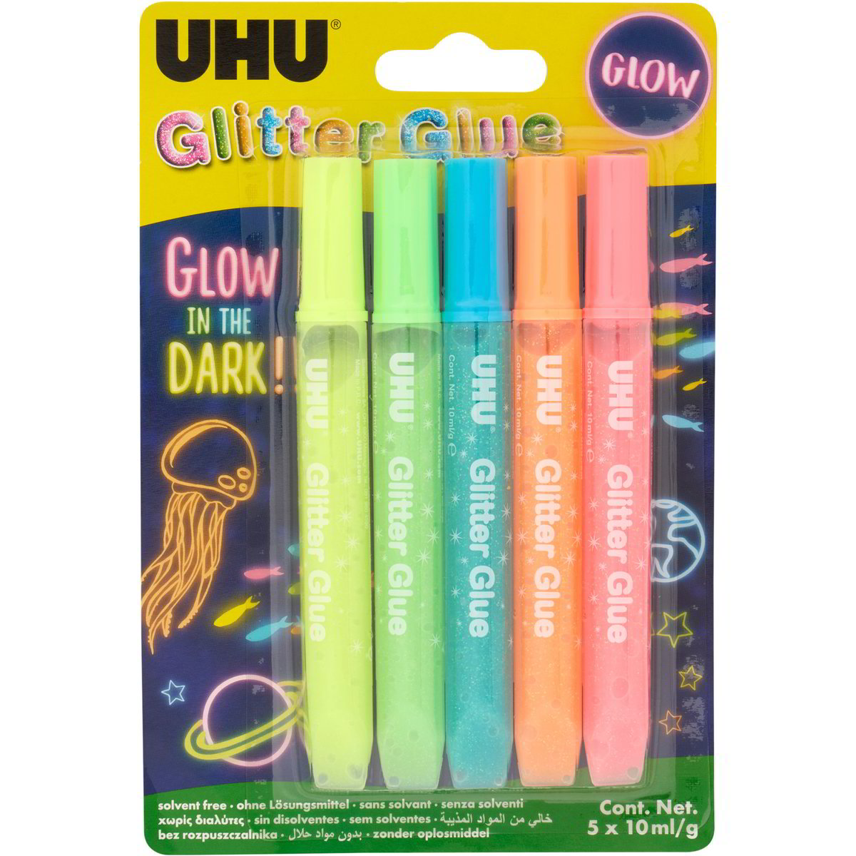 Colle glitter glow the dark UHU 5 X 100 ML - Coop Shop