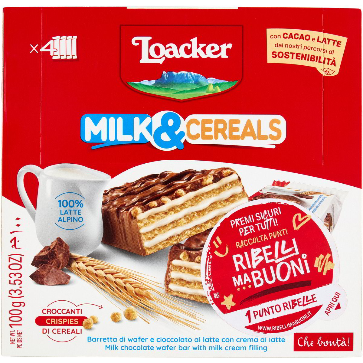 Wafer choco & milk cereals LOACKER 4 X 25 G - Coop Shop