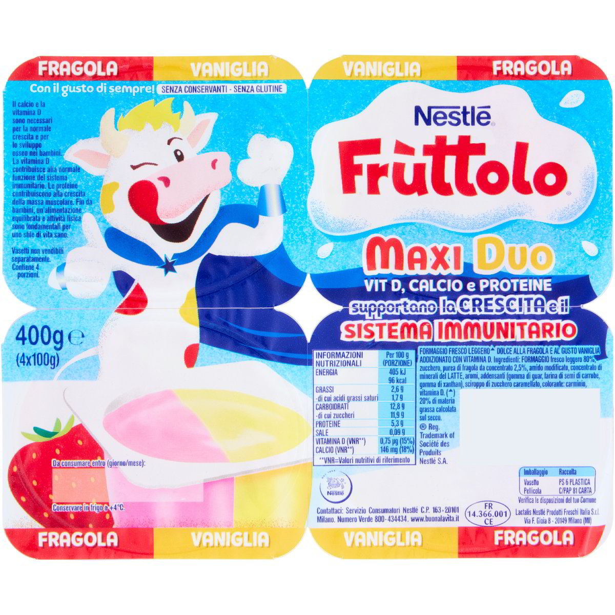 Fruttolo maxiduo fragola vaniglia NESTLÈ 4 X 100 G - Coop Shop