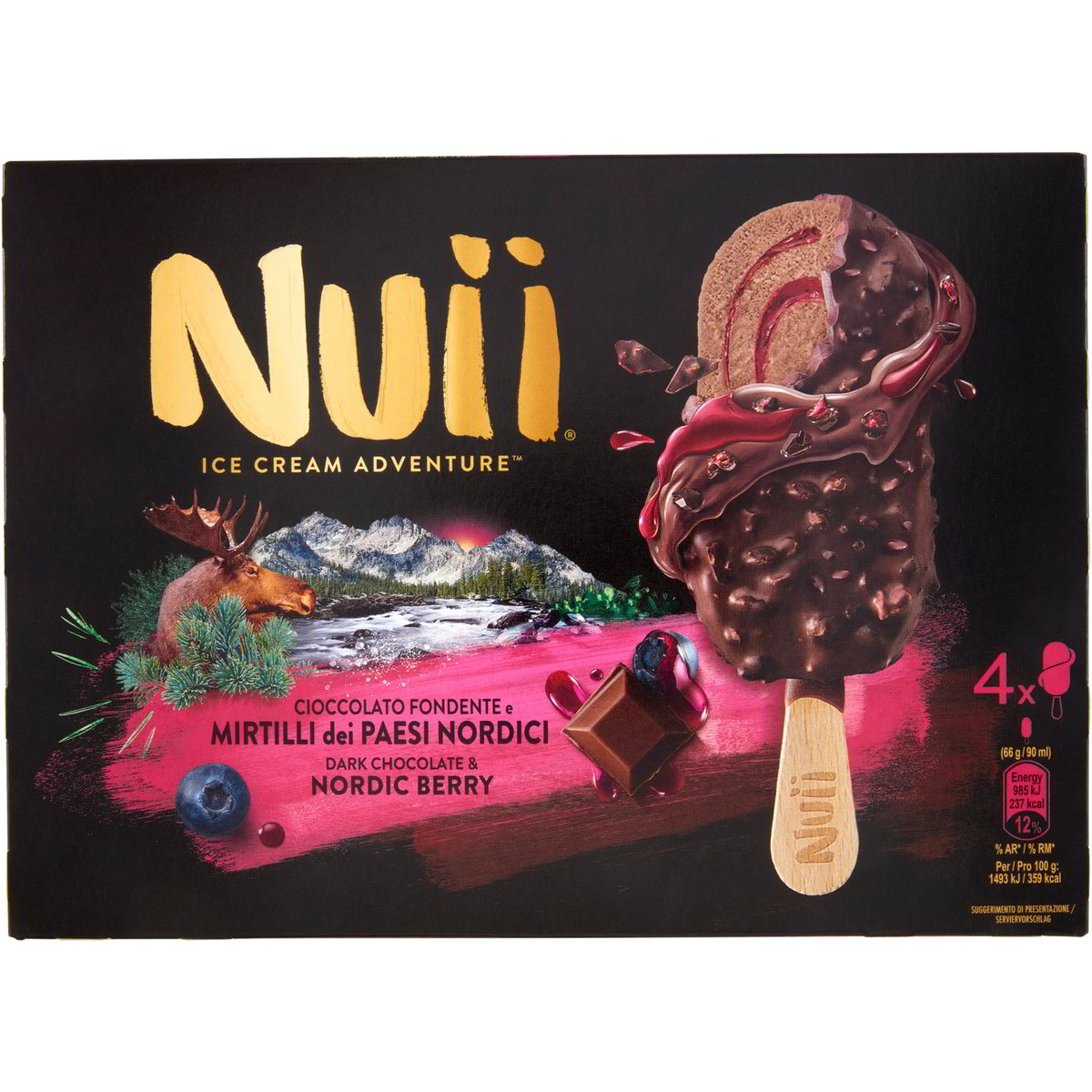 Stecco gelato cioccolato fondente e mirtilli NUII 4 X 66 G - Coop Shop