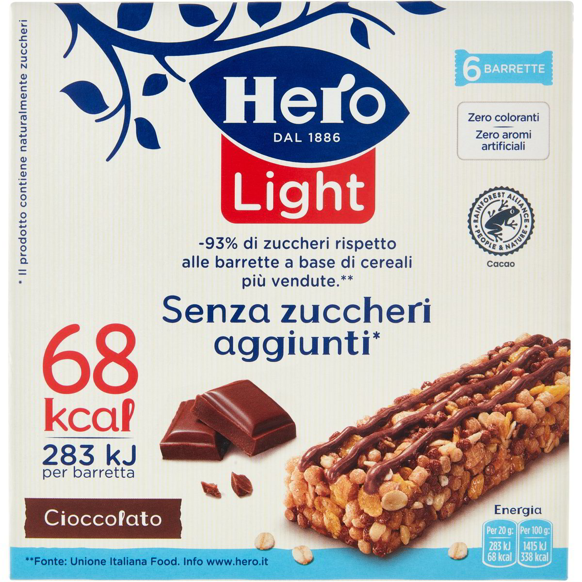 Barretta ai cereali light al cioccolato x6 HERO 6 X 20 G - Coop Shop