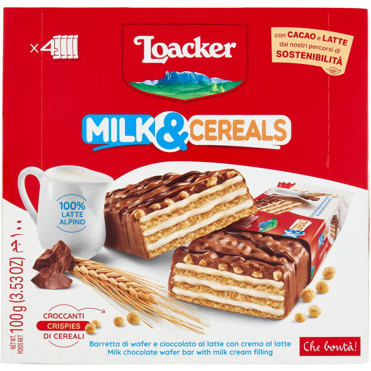 Wafer choco & milk cereals LOACKER 4 X 25 G - Coop Shop