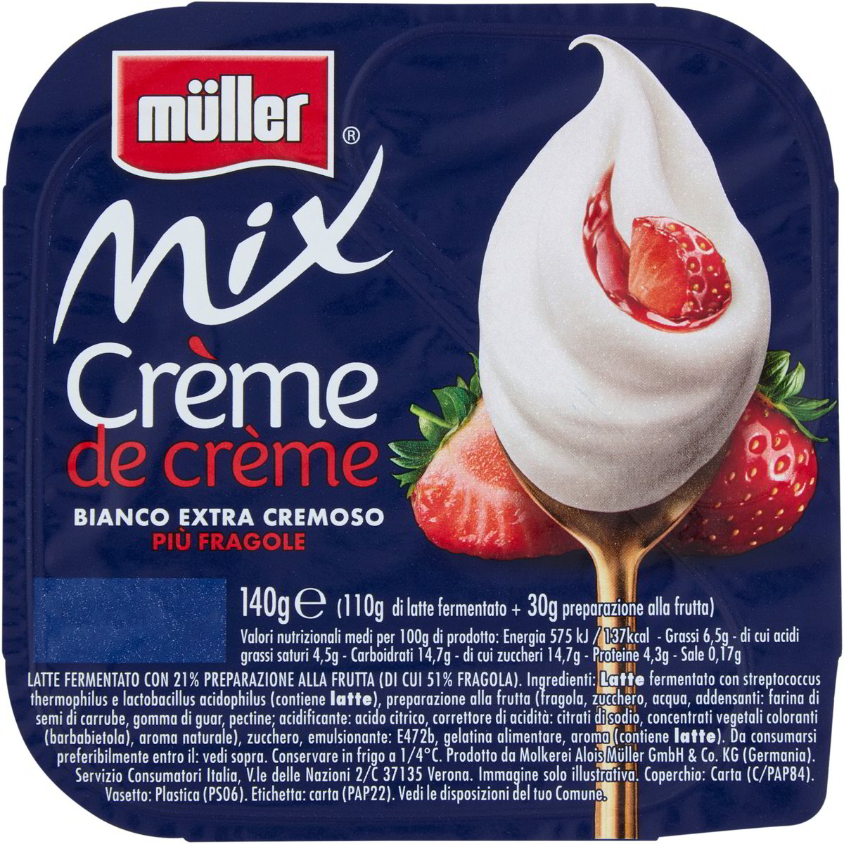 Yogurt bianco mix con fragole crème de crème MULLER 140 G - Coop Shop